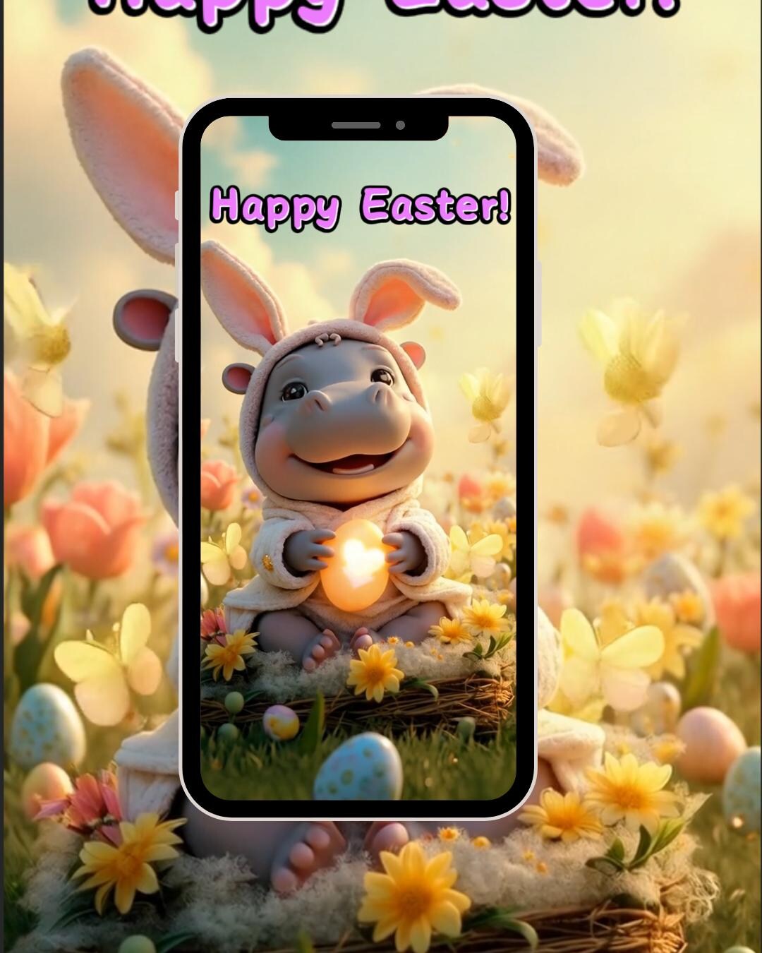 E - Card Very Cute Animated Easter Hippo Card 9:16 MP4 Digital Download ...