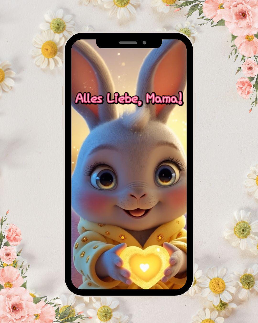 Mother's Day Card Animated Digital Greeting Card Cute Bunny With Heart ...