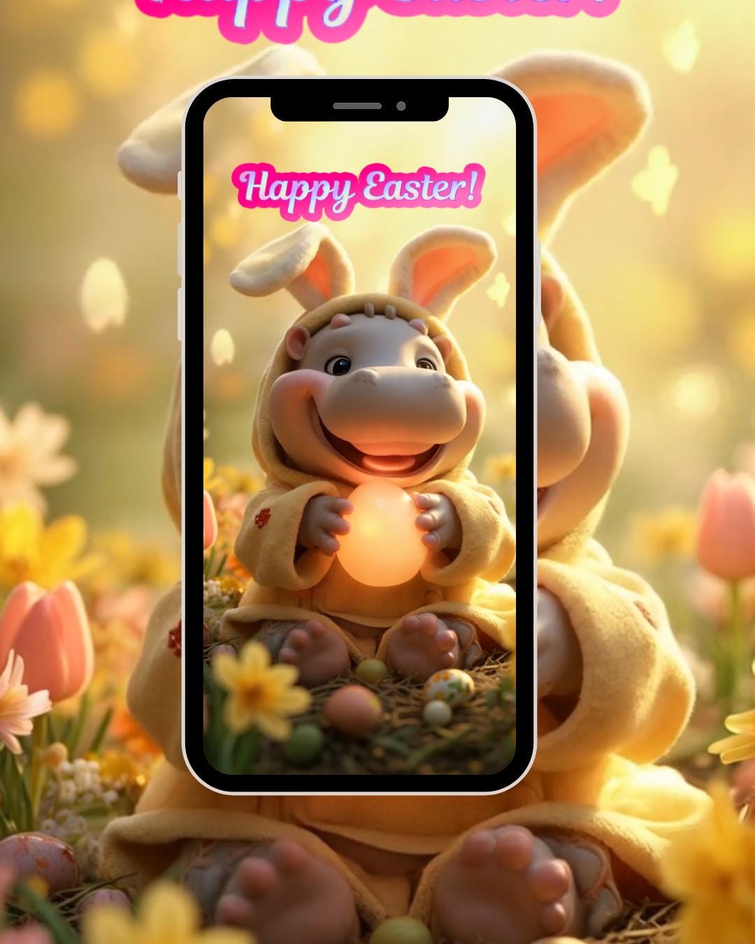 E-card 5-pack Animated Cute Happy Easter Hippo Cards| Cute Digital MP4 ...