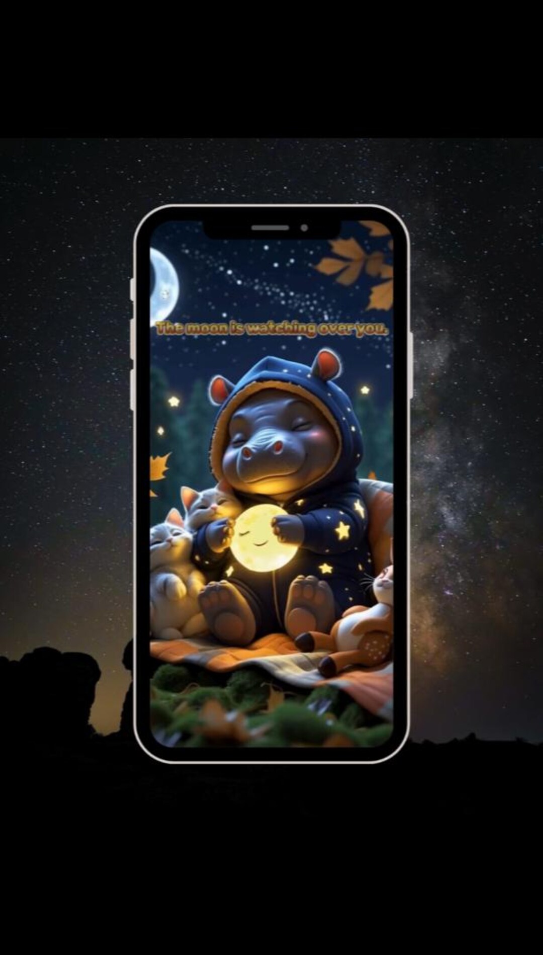 Animated Good Night Card for Babies – Sleeping Hippo With Moon & Kittens | Digital Bedtime Ecard ...