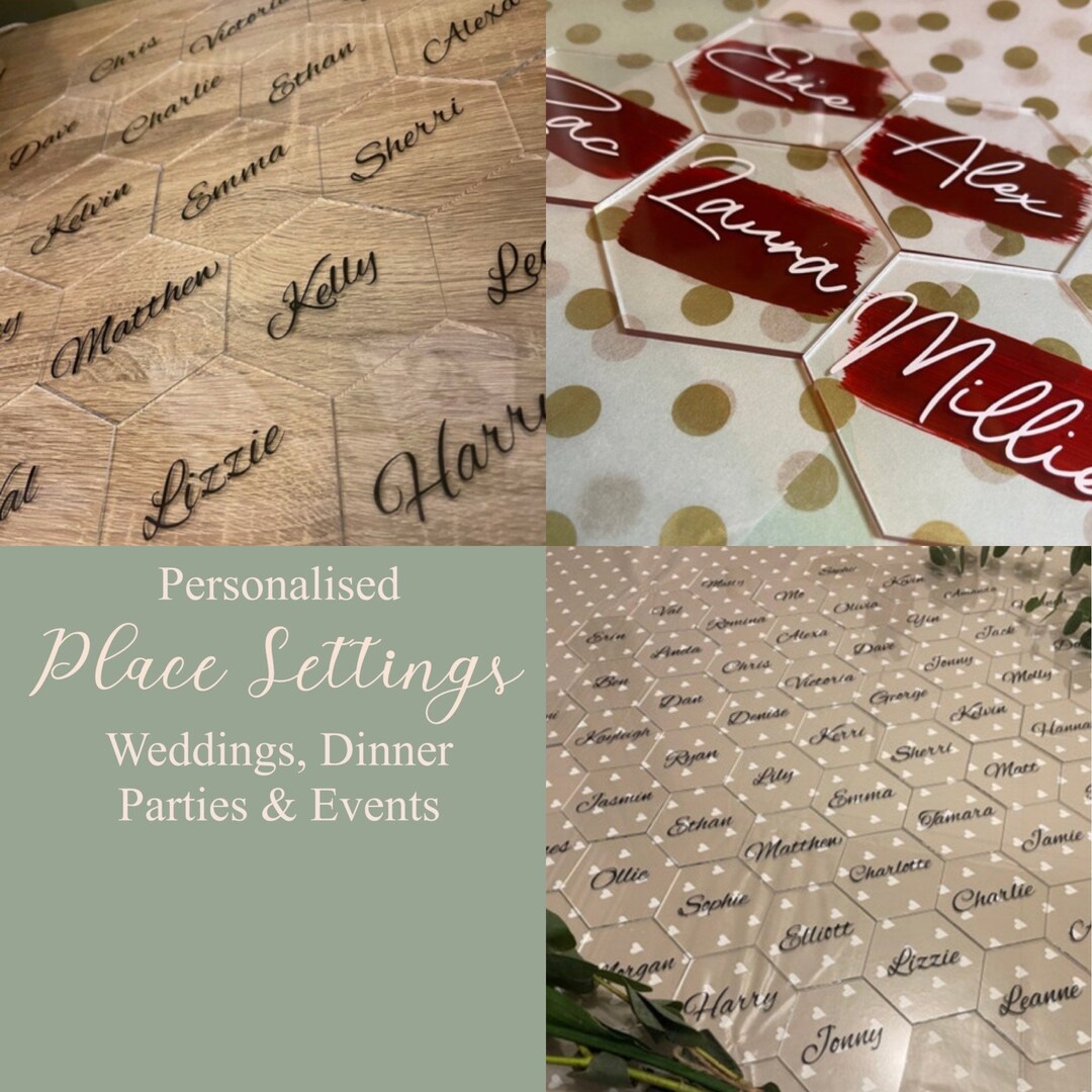 Acrylic Place Settings Clear / Painted Place Names Hexagon - Etsy UK