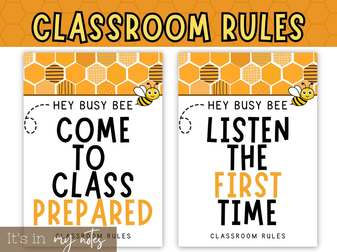 Printable Bee Theme Classroom Rules Poster for Bulletin Board Fun ...