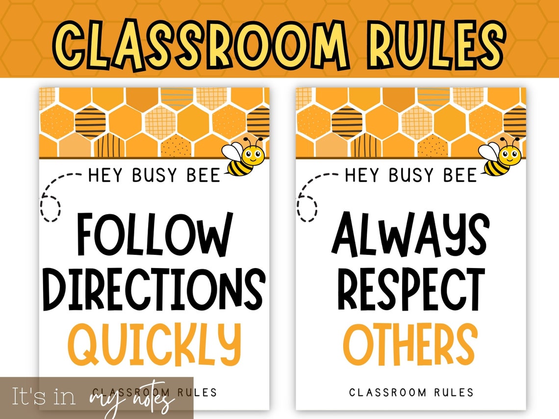 Printable Bee Theme Classroom Rules Poster for Bulletin Board Fun ...