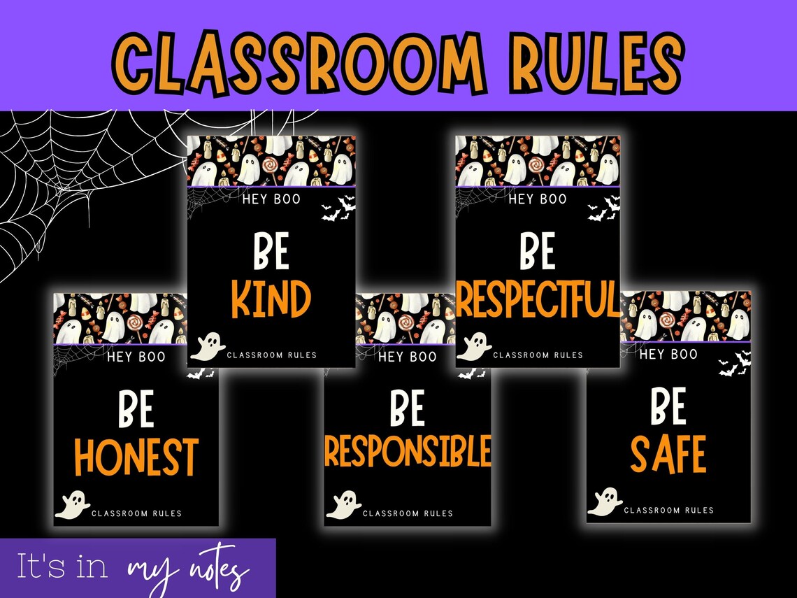 Printable Halloween Classroom Rules Posters for Bulletin Board and ...