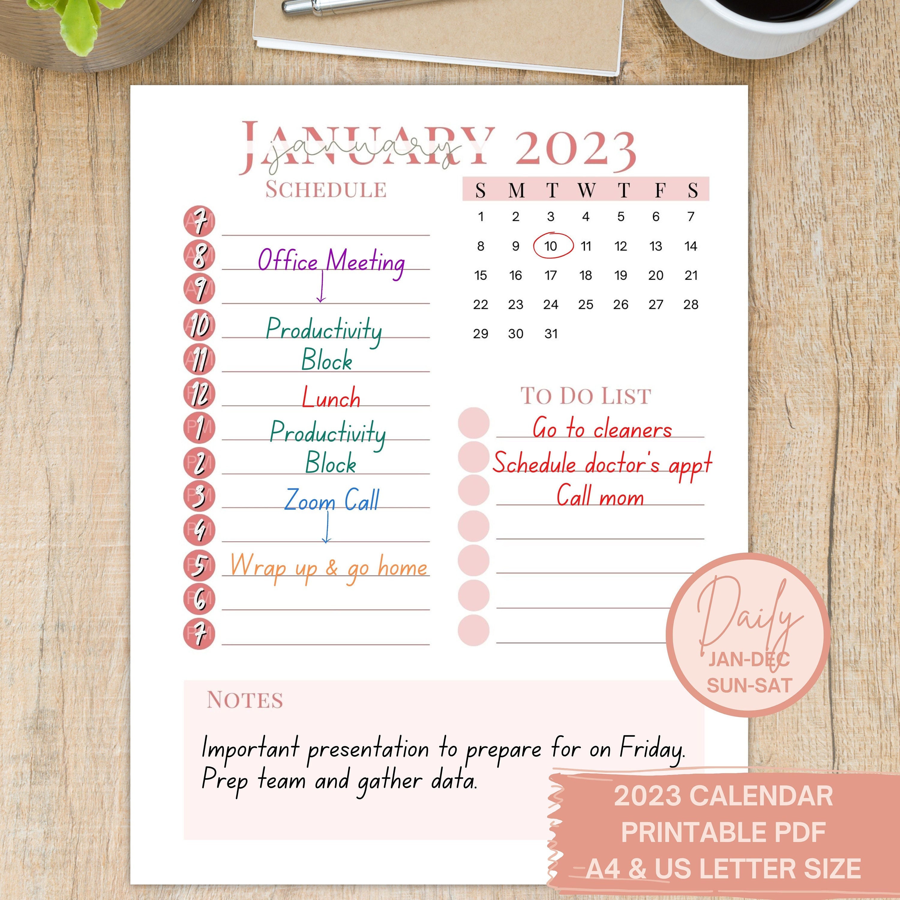 2023 Daily Calendar With Hourly Schedule and to Do List BOHO January to ...