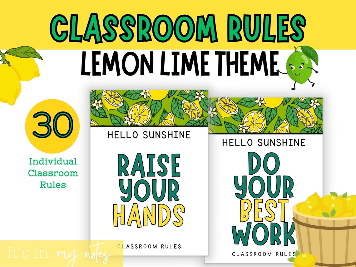 Lemon Lime Classroom Rules Poster for Bulletin Board, Fun Classroom ...