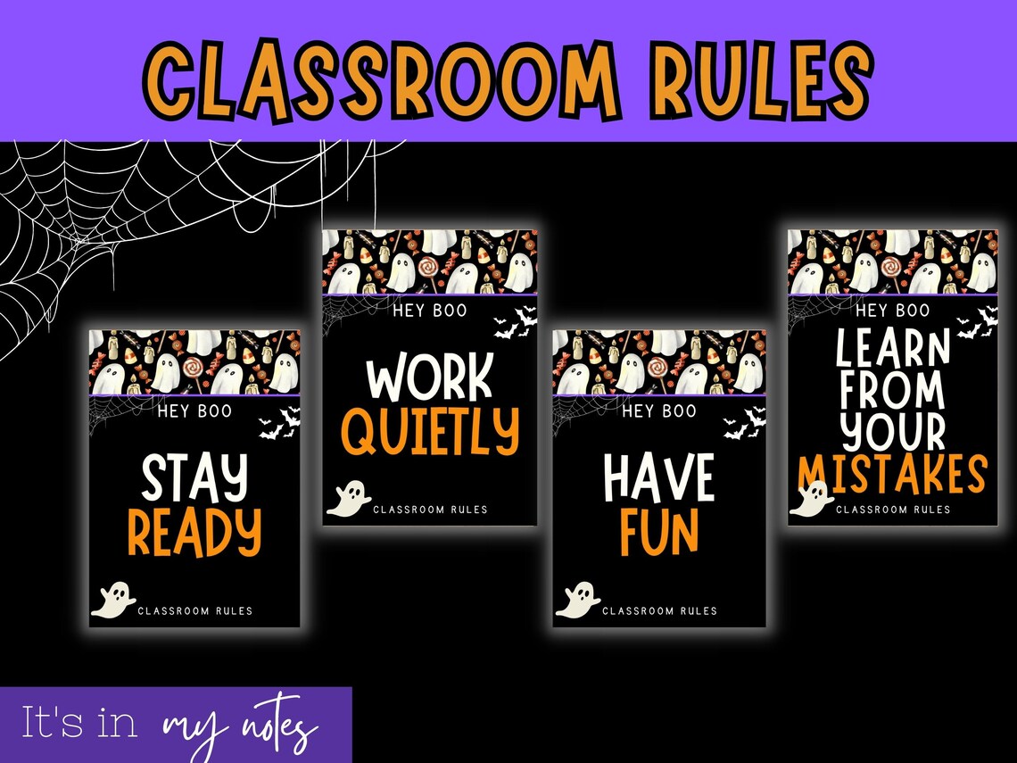 Printable Halloween Classroom Rules Posters for Bulletin Board and ...