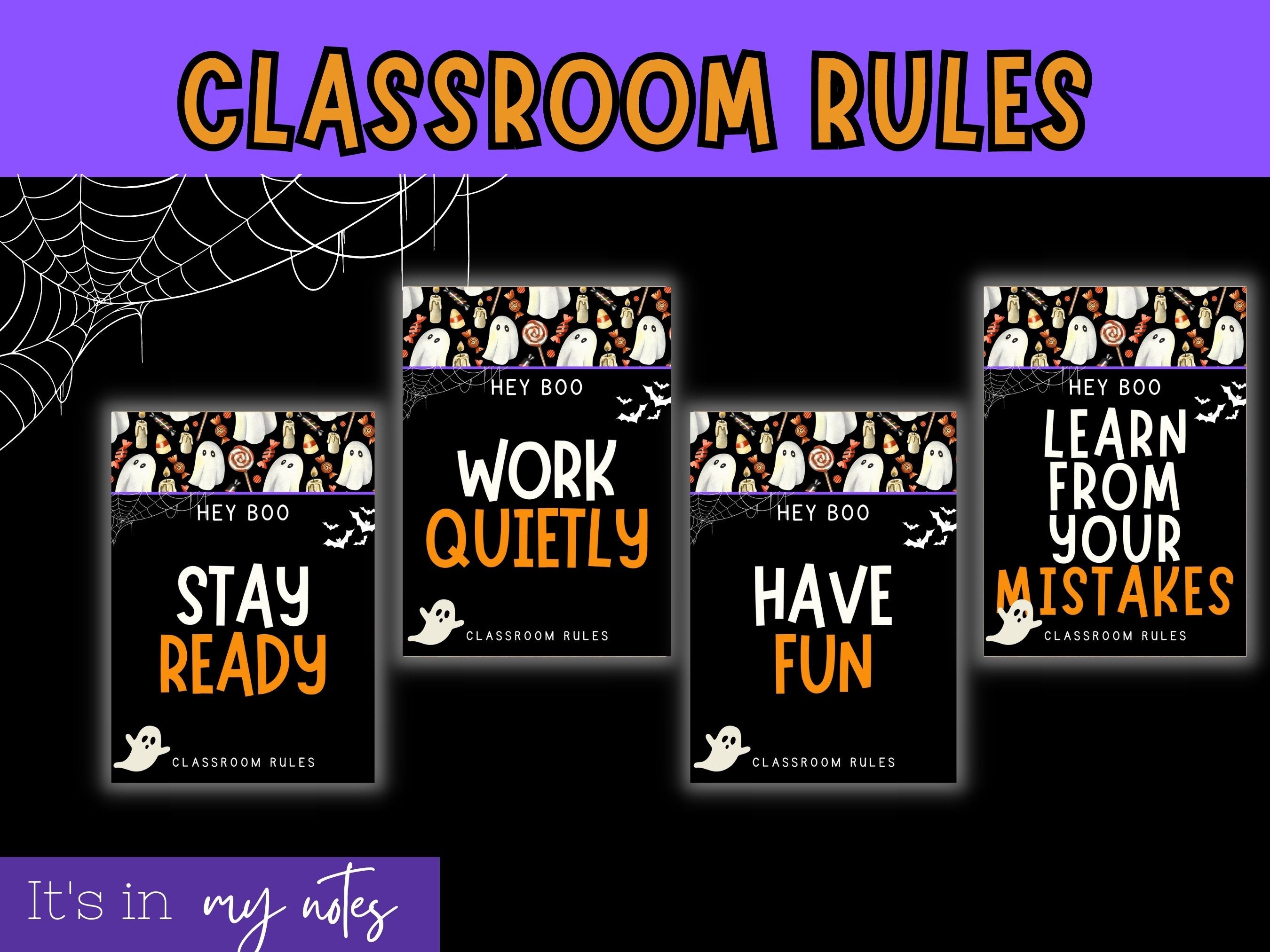 Printable Halloween Classroom Rules Posters for Bulletin Board and ...