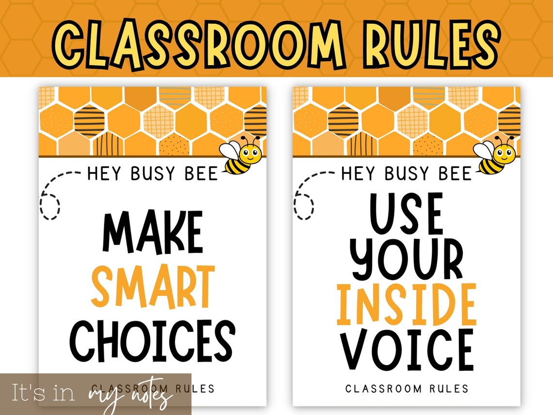 Printable Bee Theme Classroom Rules Poster for Bulletin Board Fun ...