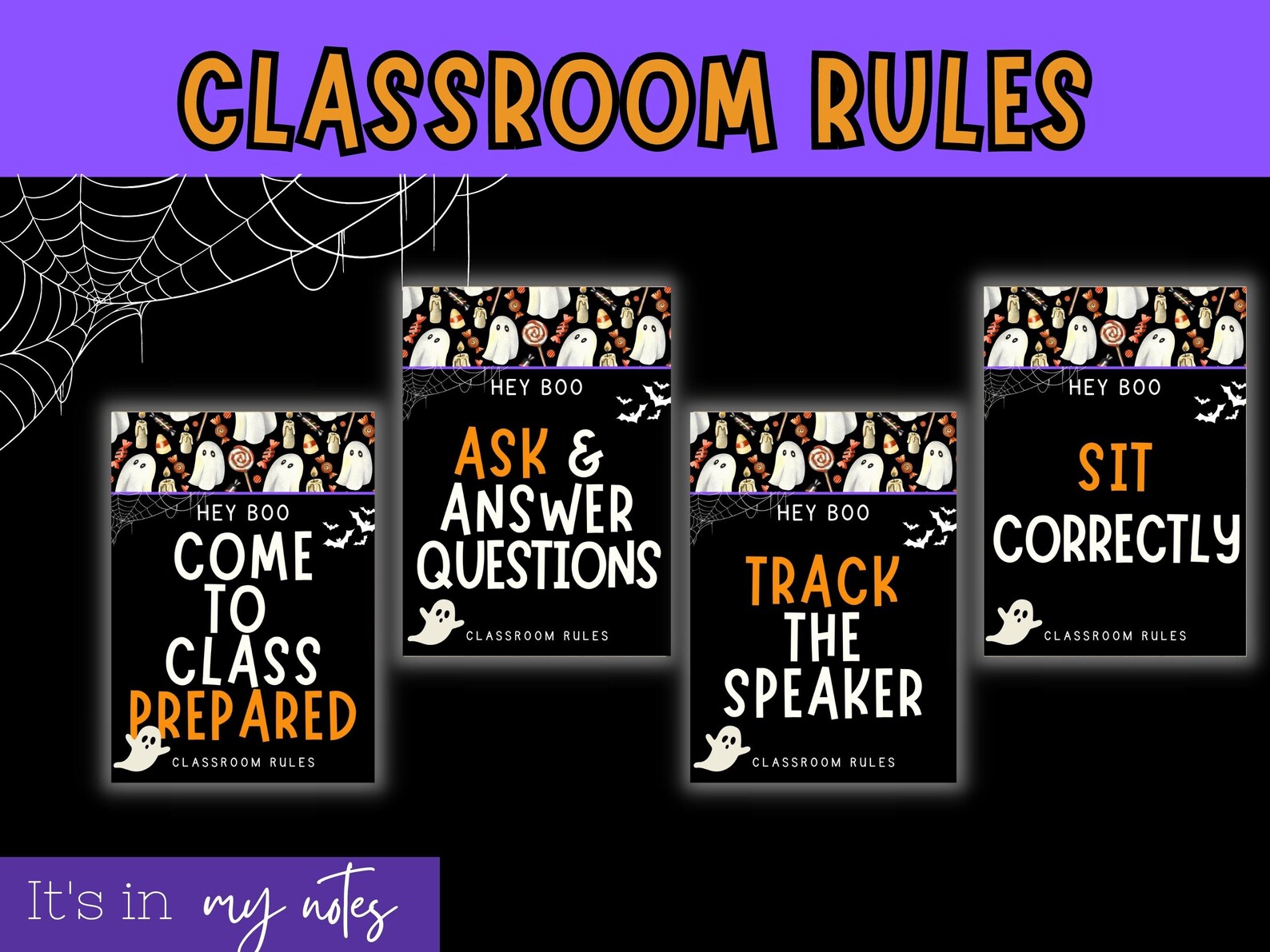Printable Halloween Classroom Rules Posters for Bulletin Board and ...