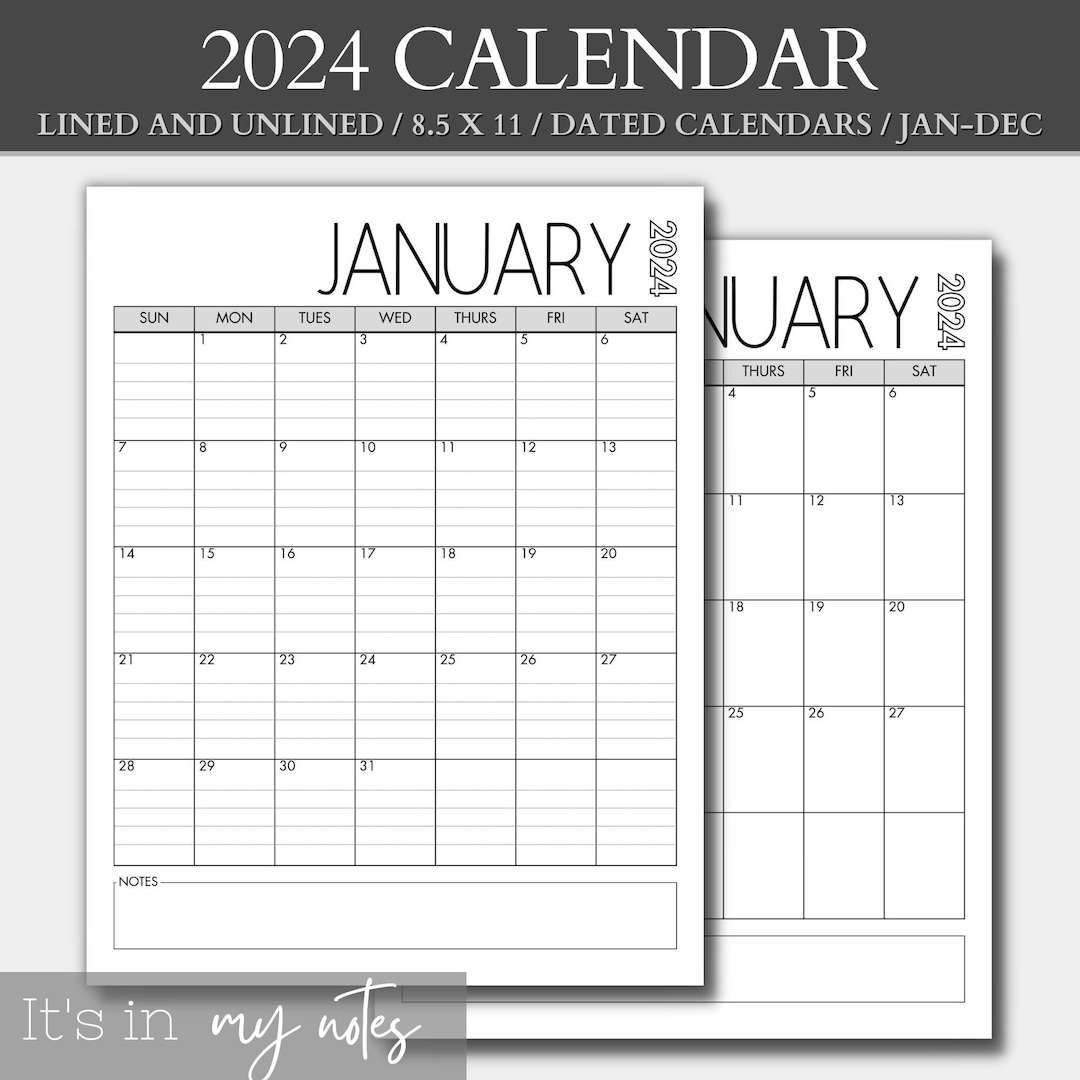 2024 Dated Monthly Calendar | Lined and Unlined | 8.5 X 11 in ...