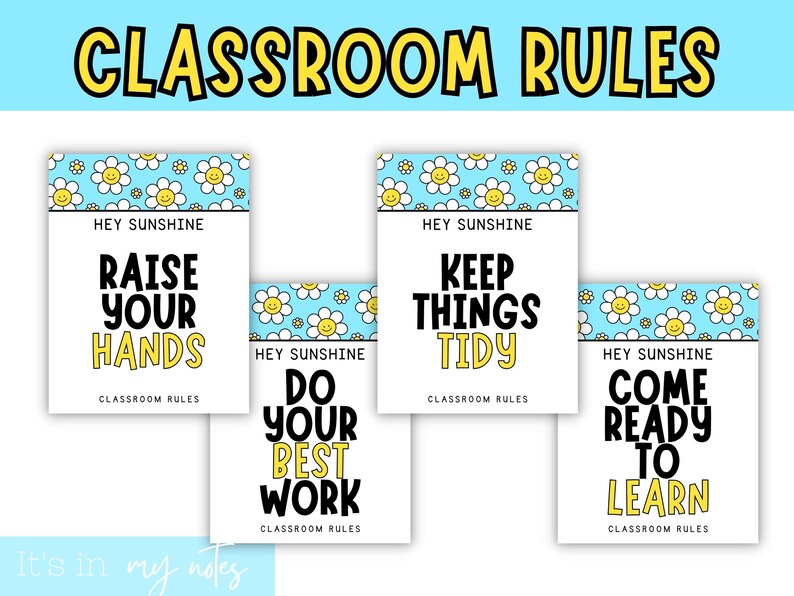 Classroom Rules Daisy Themed Posters for Bulletin Board | Flower ...
