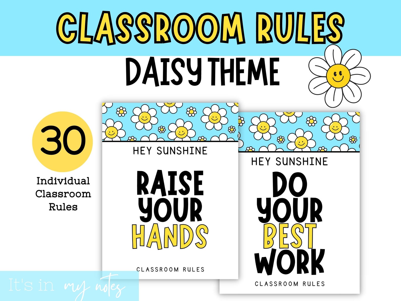 Classroom Rules Daisy Themed Posters for Bulletin Board Flower ...
