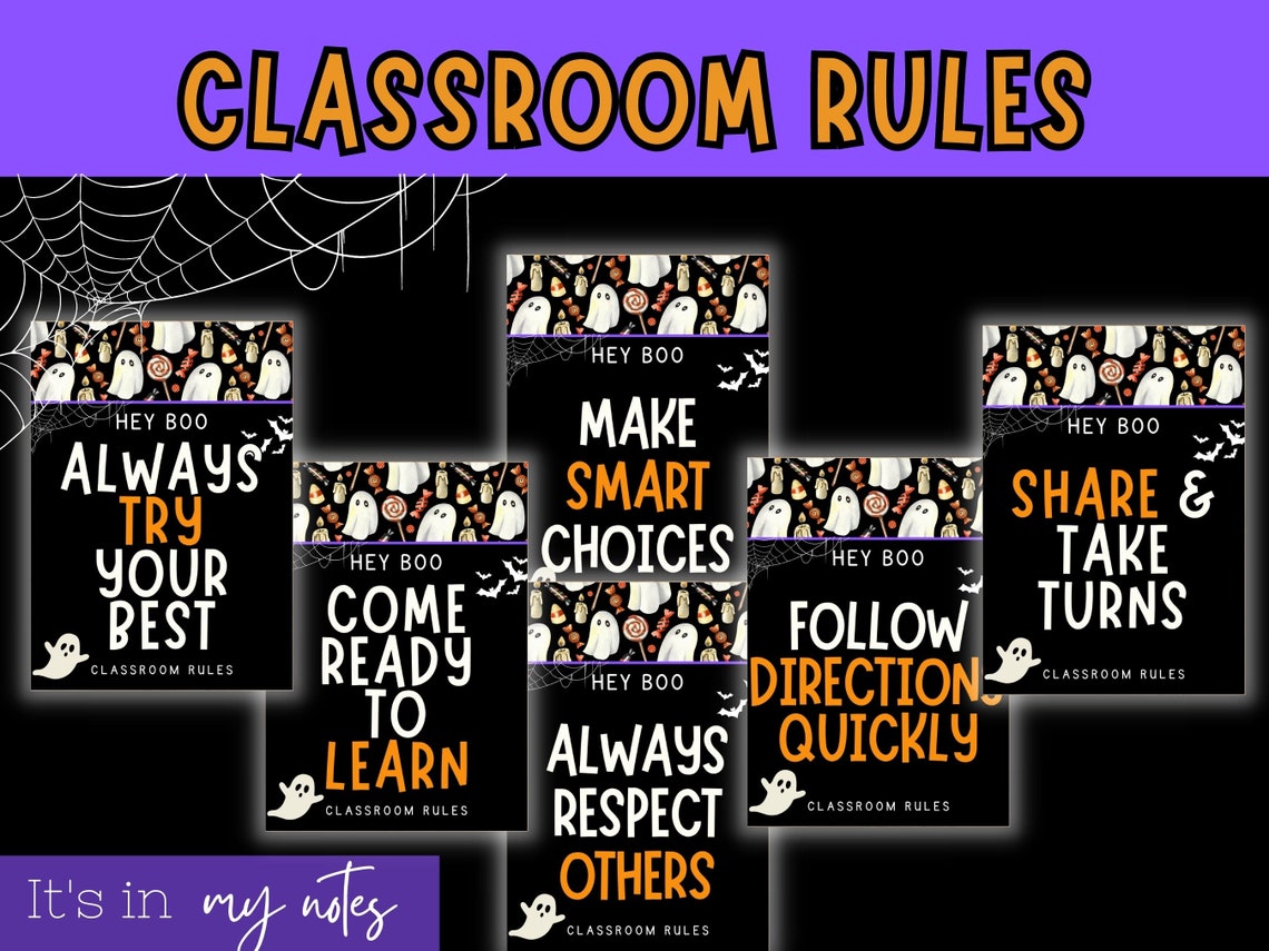 Printable Halloween Classroom Rules Posters for Bulletin Board and ...