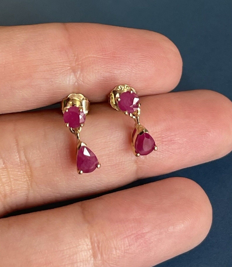 9ct Yellow Gold Ruby Earrings Pear Drop Studs 1.20ct, Ruby Earrings ...