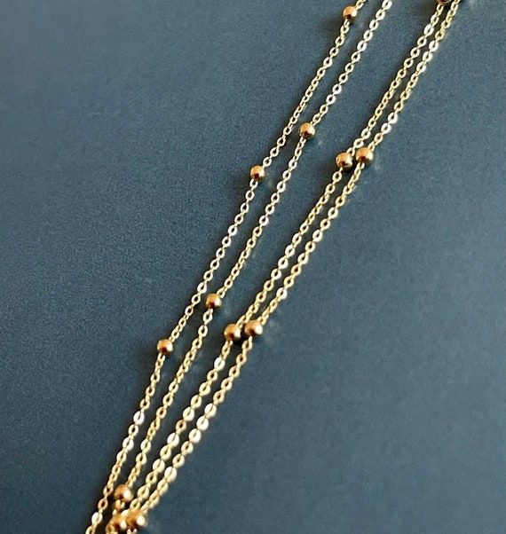 9ct Yellow Gold Beaded Chain Necklace 20 inch Gold Necklace Elegant Chain 9ct Gold Necklace Beaded Necklace Versatile Necklace