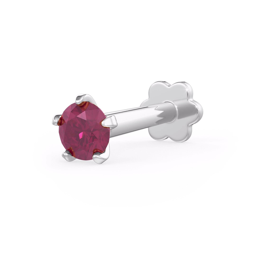 18ct White Gold Ruby Nose Pin Screwbacks Natural Gemstones Stud Nostril ...