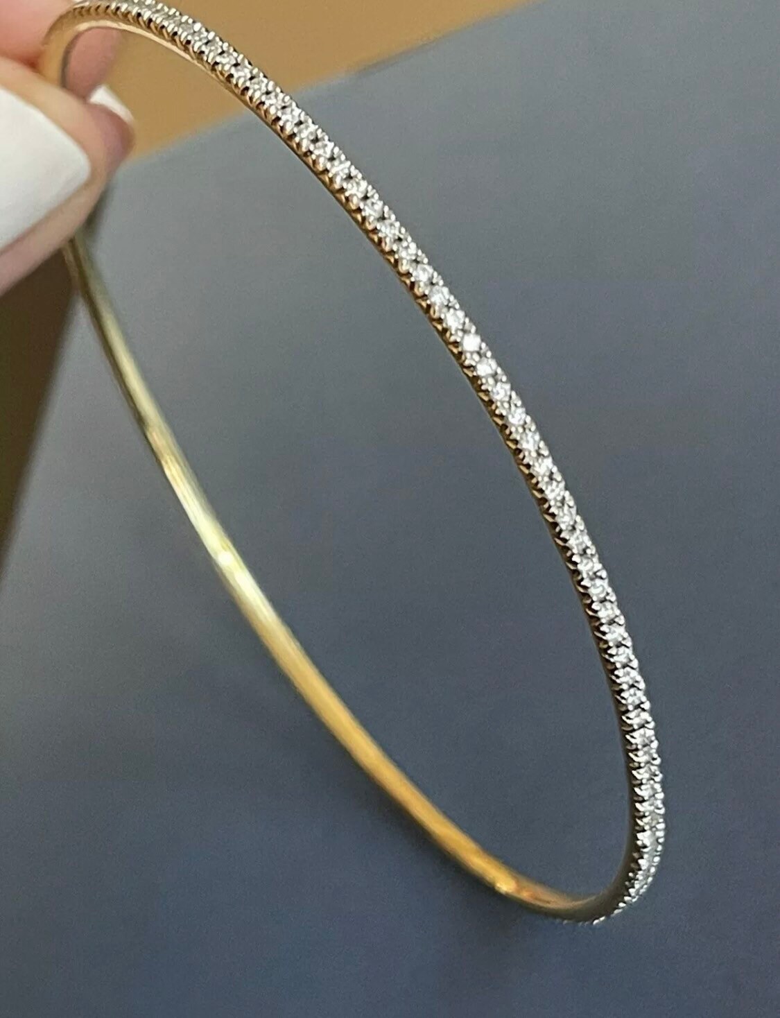Diamond Bangle 1.20ct in 18ct White Gold Eternity Slip on Skinny Stack ...
