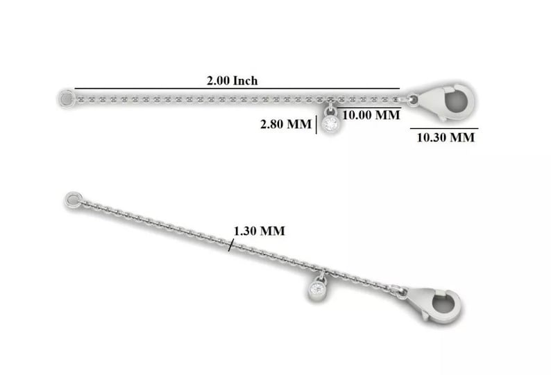 Gold Chain Extender 2 Inch 18ct White Gold With Diamond Charm 2 ...
