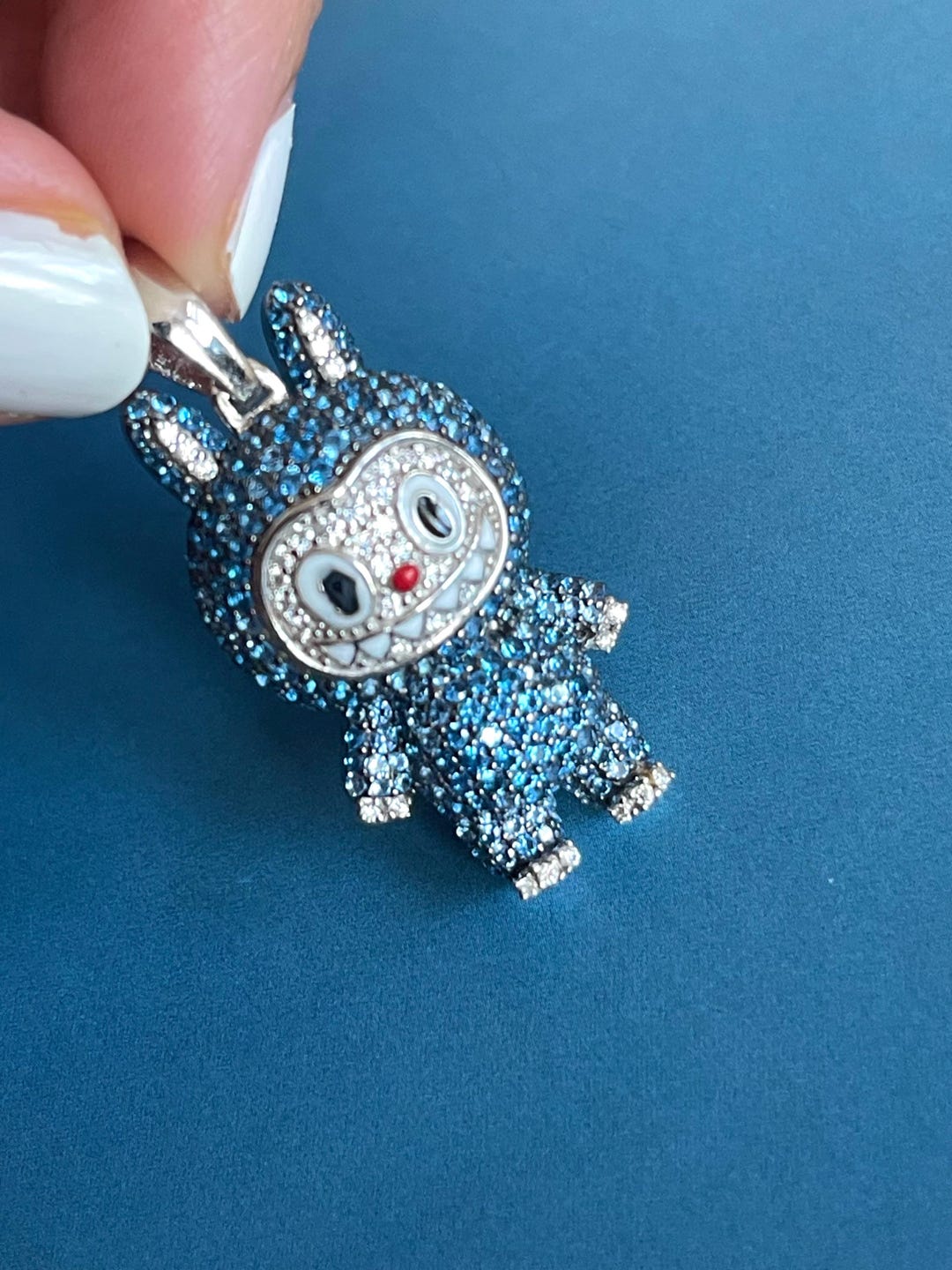 925 Silver Labubu Doll Pendant Green Stones Encrusted Rare Collectors ...