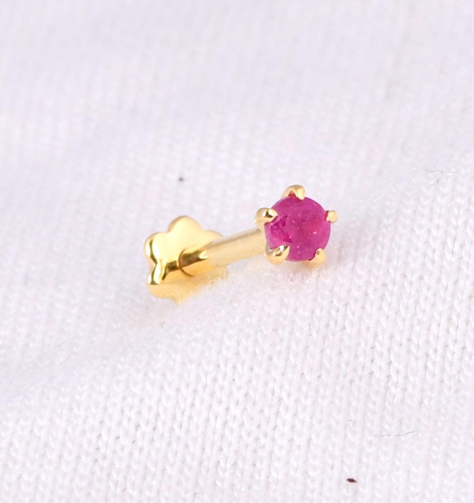 18ct Yellow Gold Ruby Nose Pin Screwbacks Natural Gemstones Stud ...
