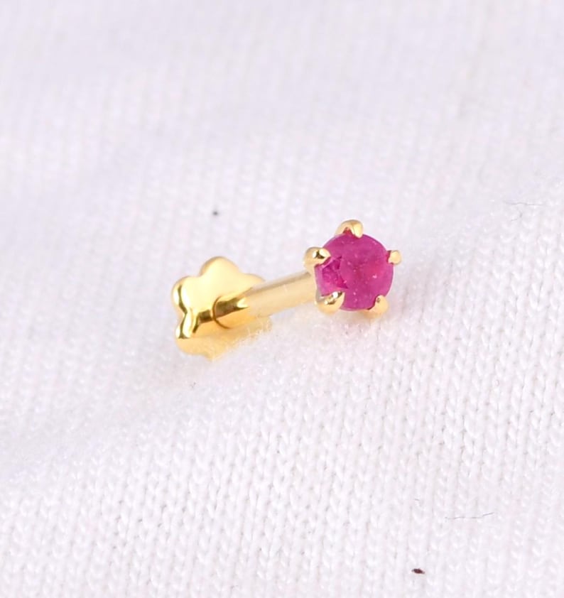 18ct Yellow Gold Ruby Nose Pin Screwbacks Natural Gemstones Stud ...