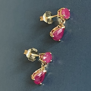 9ct Yellow Gold Ruby Earrings Pear Drop Studs 1.20ct, Ruby Earrings, Pear Drop Earrings, Ruby ...