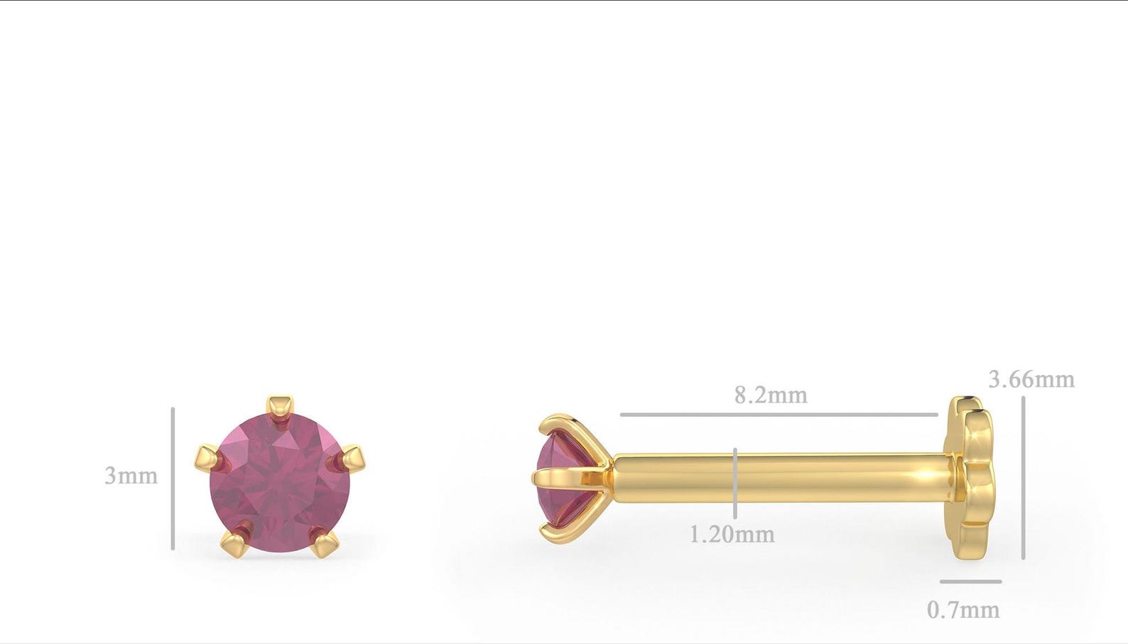 18ct Yellow Gold Ruby Nose Pin Screwbacks Natural Gemstones Stud ...