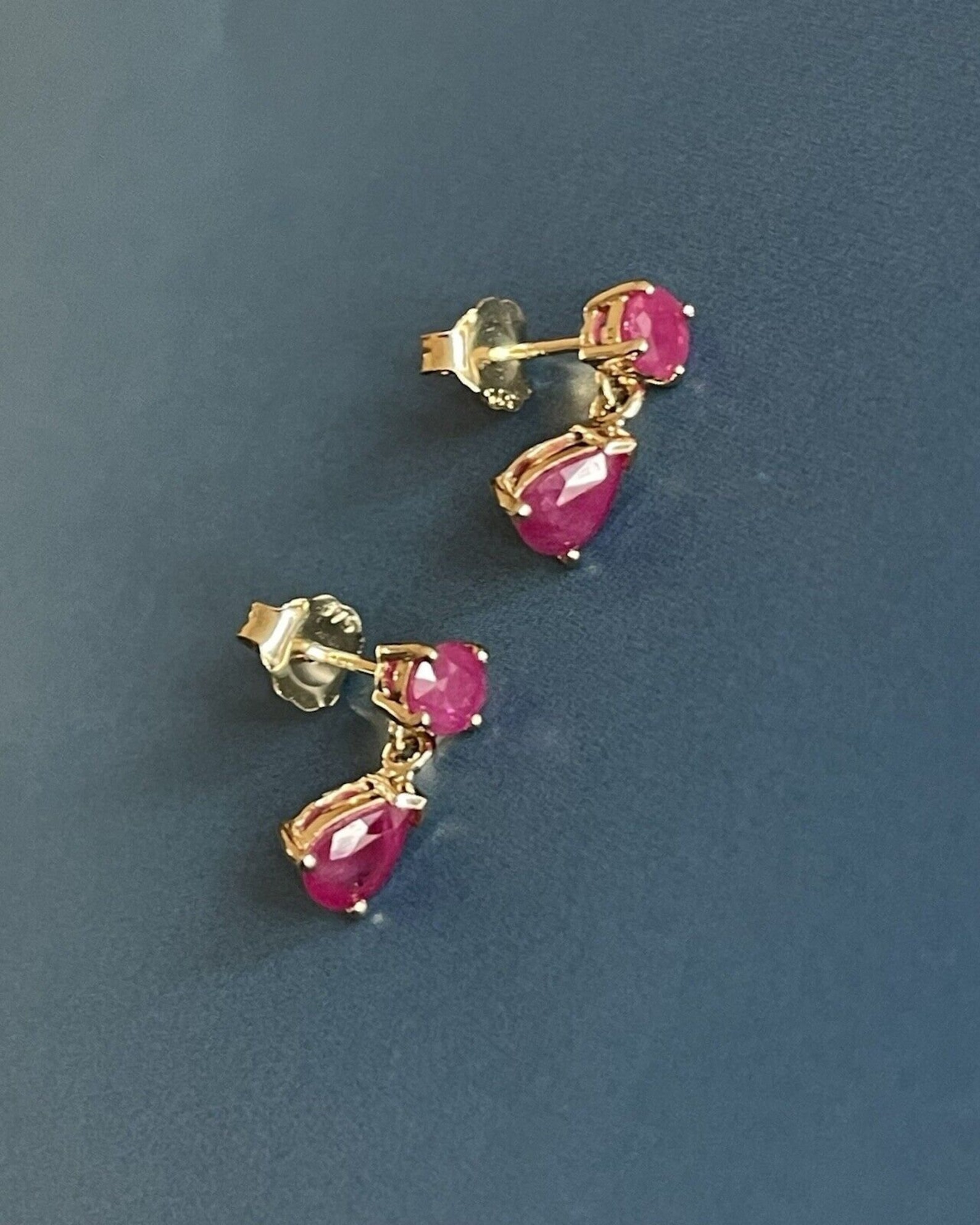 9ct Yellow Gold Ruby Earrings Pear Drop Studs 1.20ct, Ruby Earrings, Pear Drop Earrings, Ruby ...