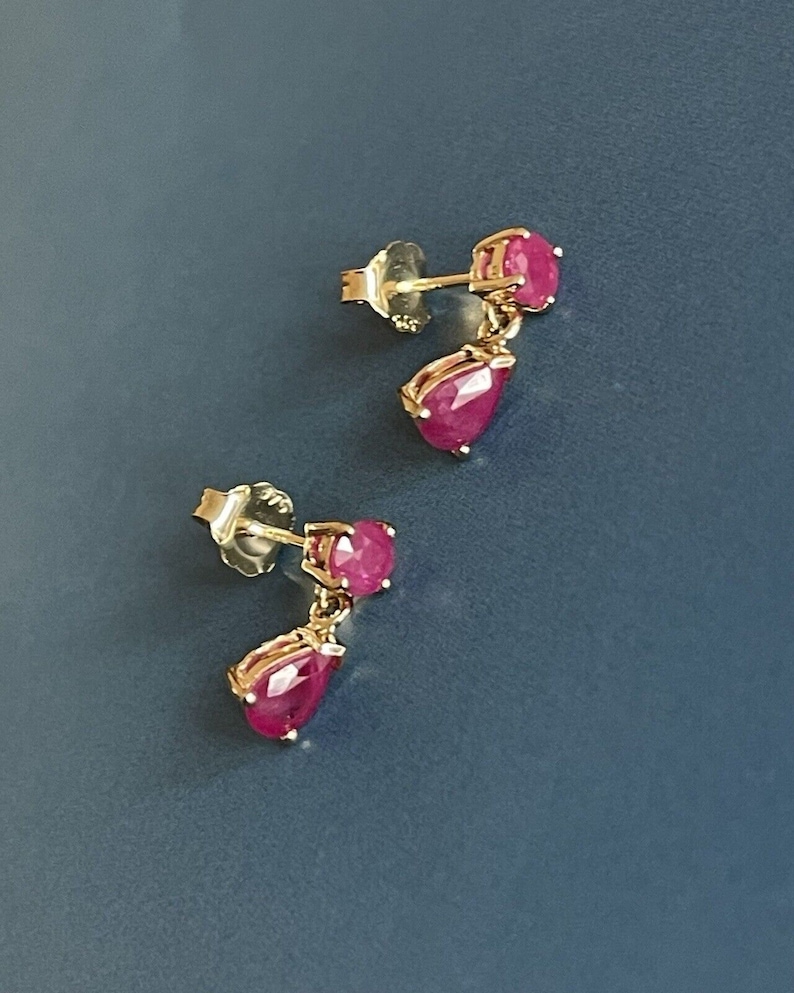 9ct Yellow Gold Ruby Earrings Pear Drop Studs 1.20ct, Ruby Earrings, Pear Drop Earrings, Ruby ...