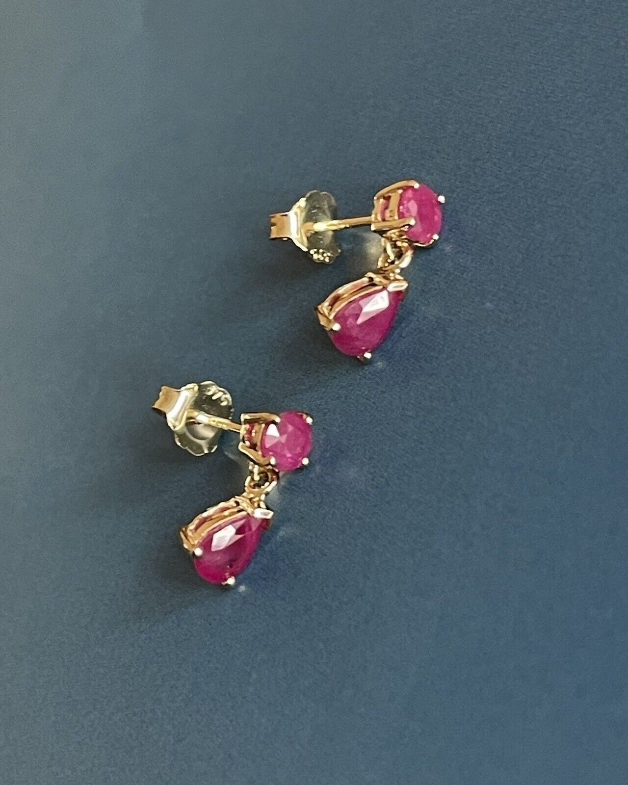 9ct Yellow Gold Ruby Earrings Pear Drop Studs 1.20ct, Ruby Earrings ...