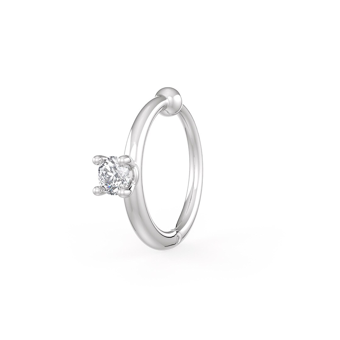 18ct White Gold Diamond Nose Hoop Ring 0.06ct Nasal Piercing Clicker ...