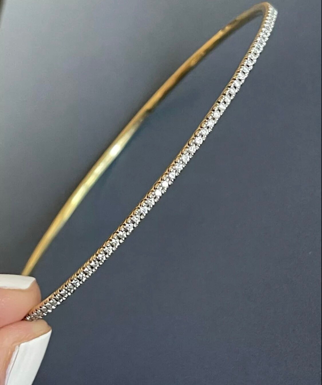 Diamond Bangle 1.20ct in 18ct White Gold Eternity Slip on Skinny Stack ...
