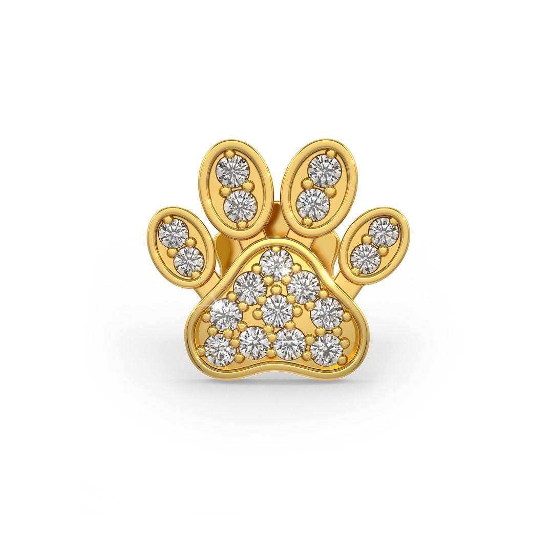 18ct Yellow Gold Diamond Stud Paws Singular Cartilage Piercing Paw ...