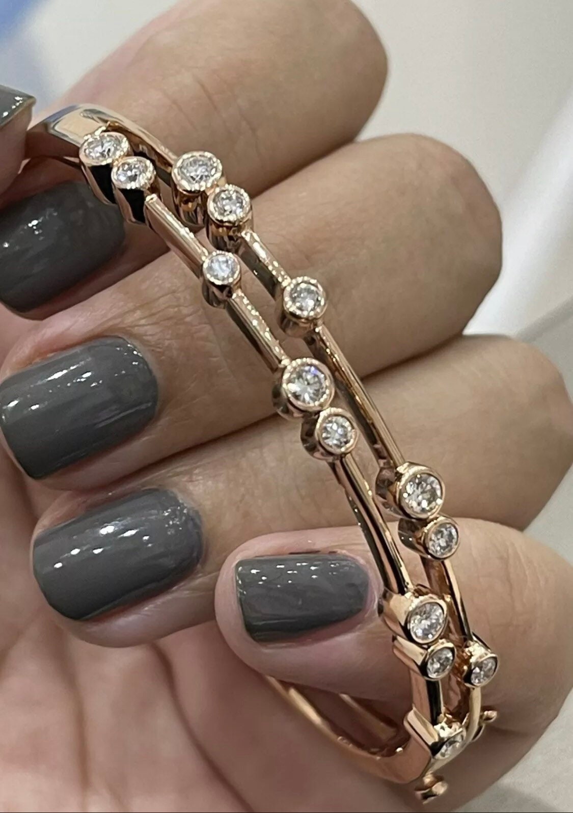 18ct Rose Gold Diamond Bubble Bangle 1ct Single Stone Bracelet - Etsy UK