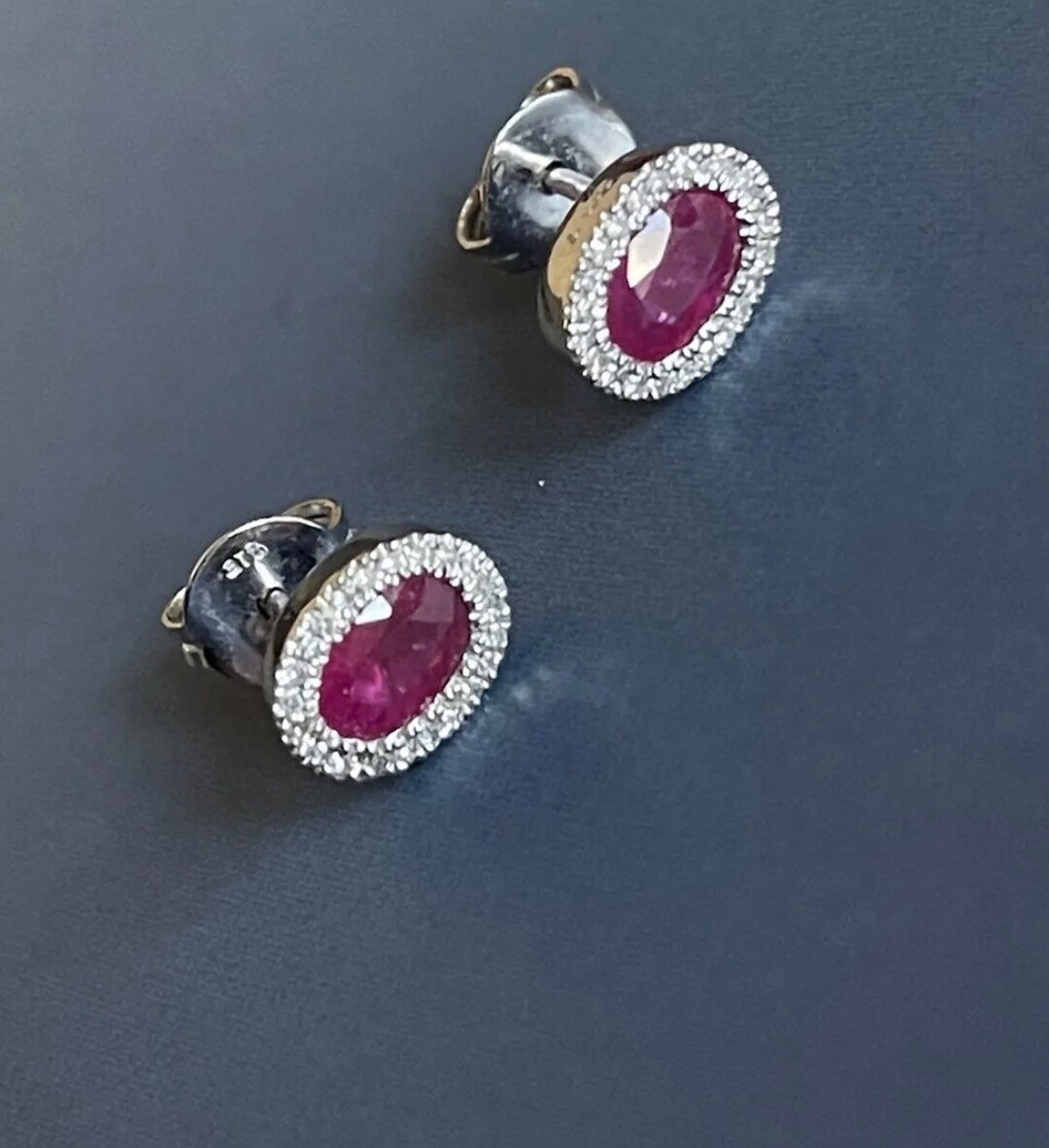9ct White Gold Diamond Ruby Earrings Oval Halo Studs One Carat ...