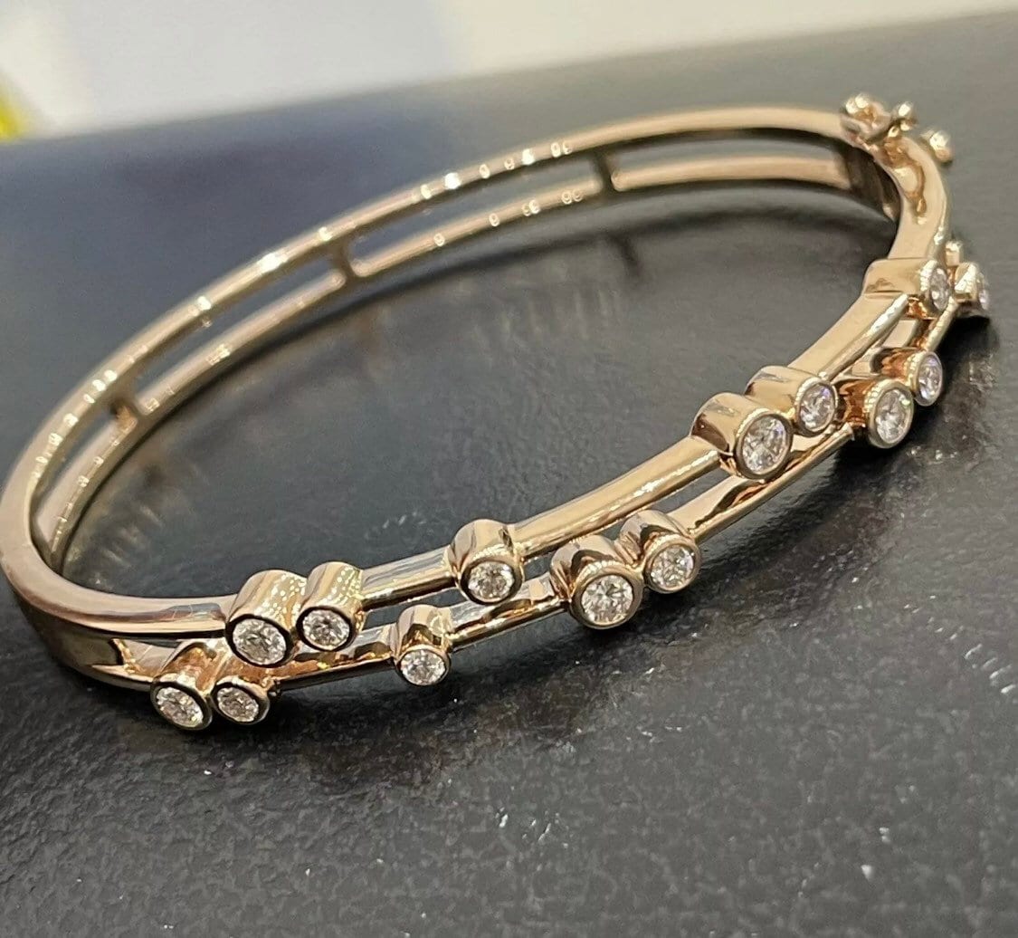 18ct Rose Gold Diamond Bubble Bangle 1ct Single Stone Bracelet Solid 23g - Etsy UK