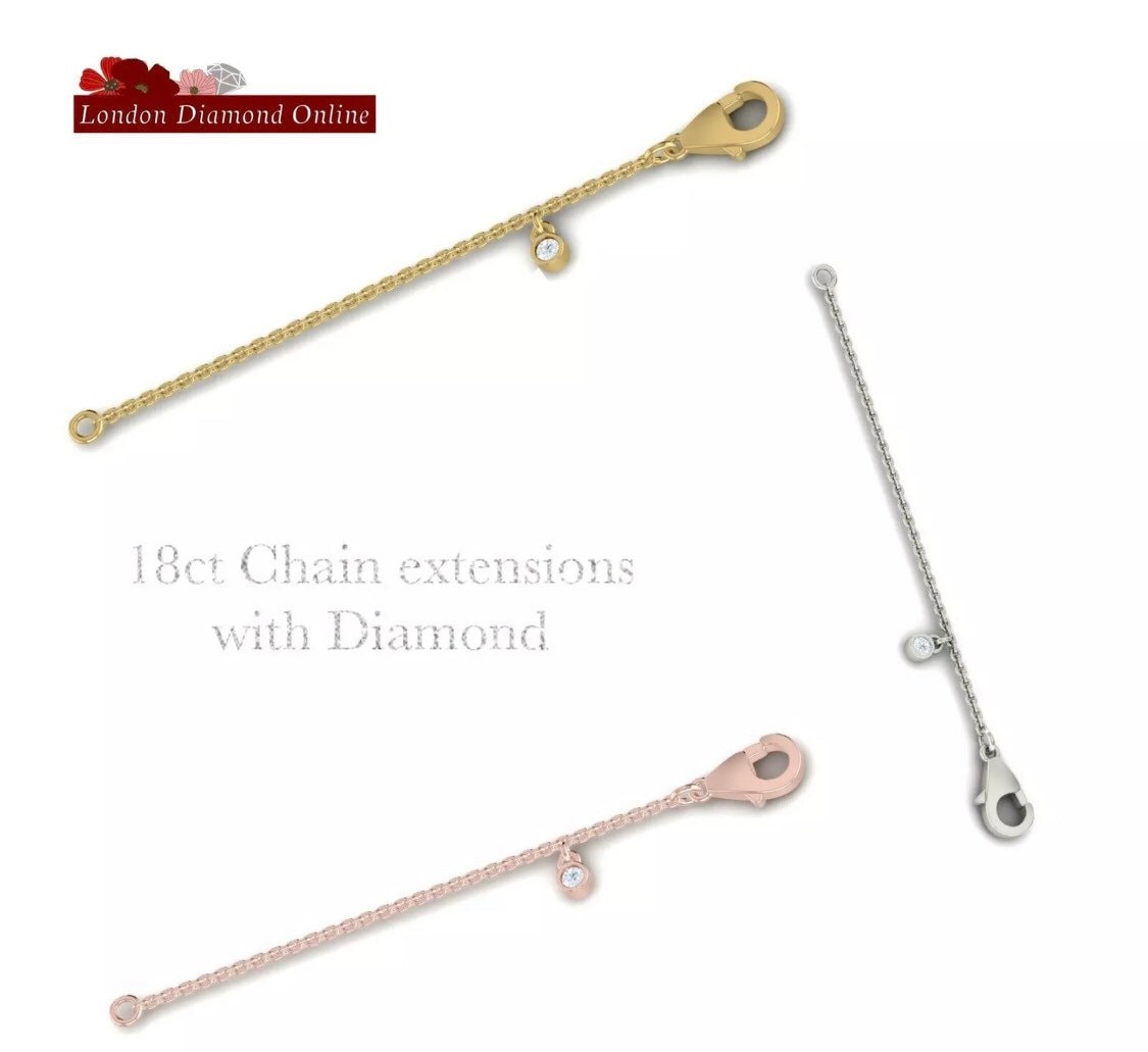 Gold Chain Extender 2 Inch 18ct White Gold With Diamond Charm 2 ...
