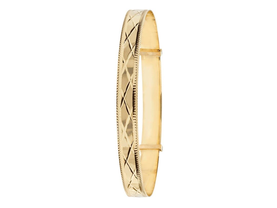9ct Gold Expandable Bangle, Diamond Cut Cuff Bracelet, Adjustable Gold ...