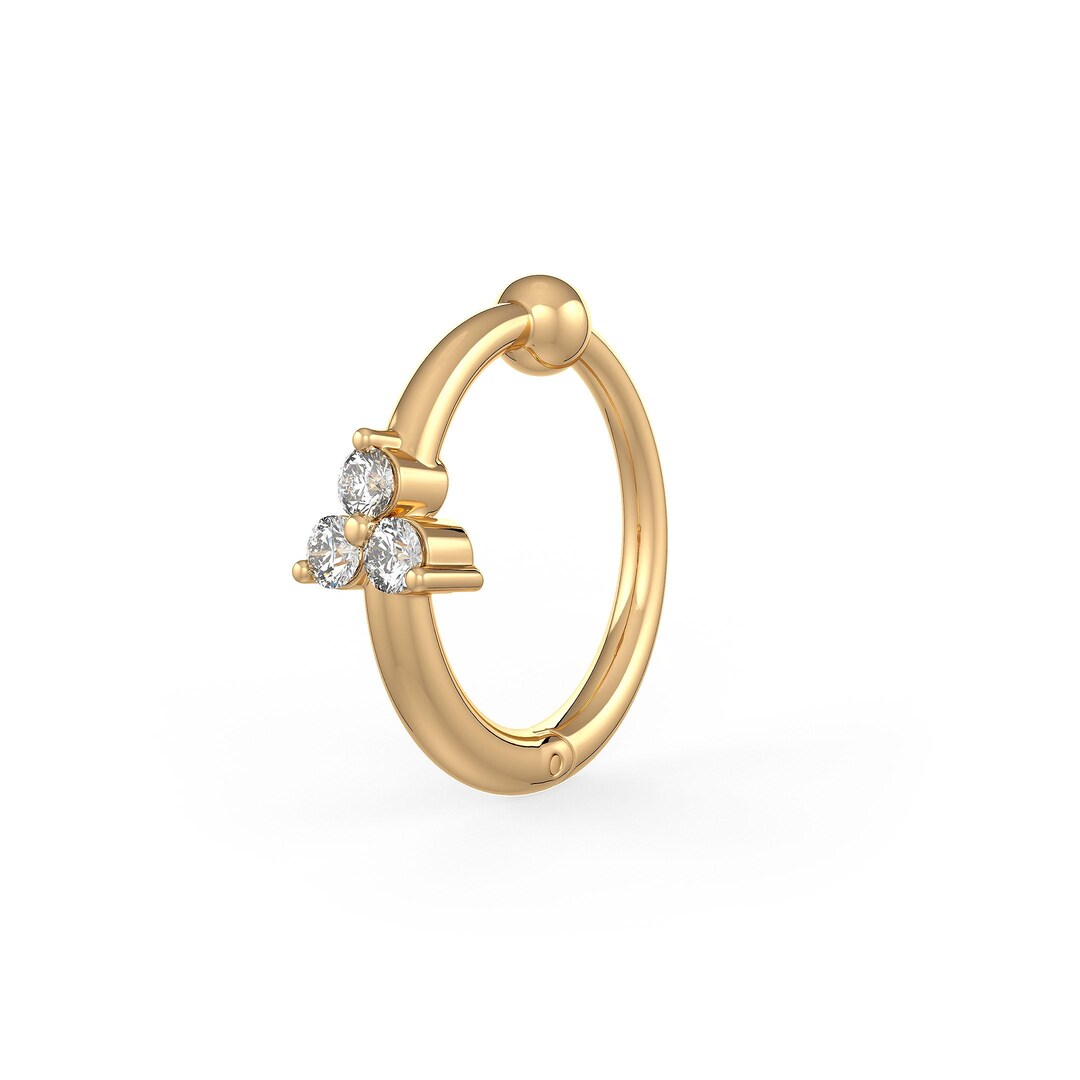 18ct Yellow Gold Diamond Nose Hoop Ring 0.06ct Nasal Piercing Clicker ...