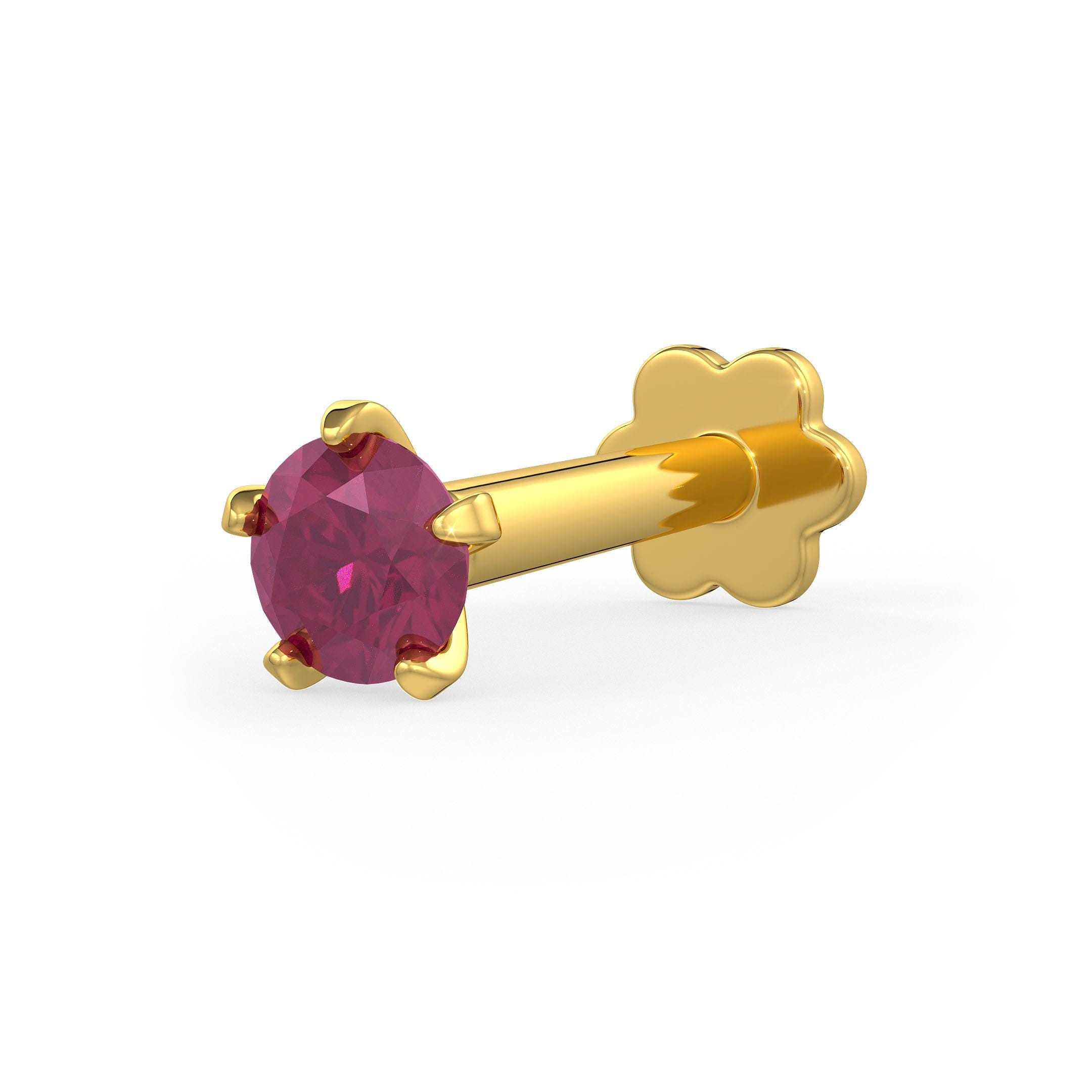 18ct Yellow Gold Ruby Nose Pin Screwbacks Natural Gemstones Stud ...