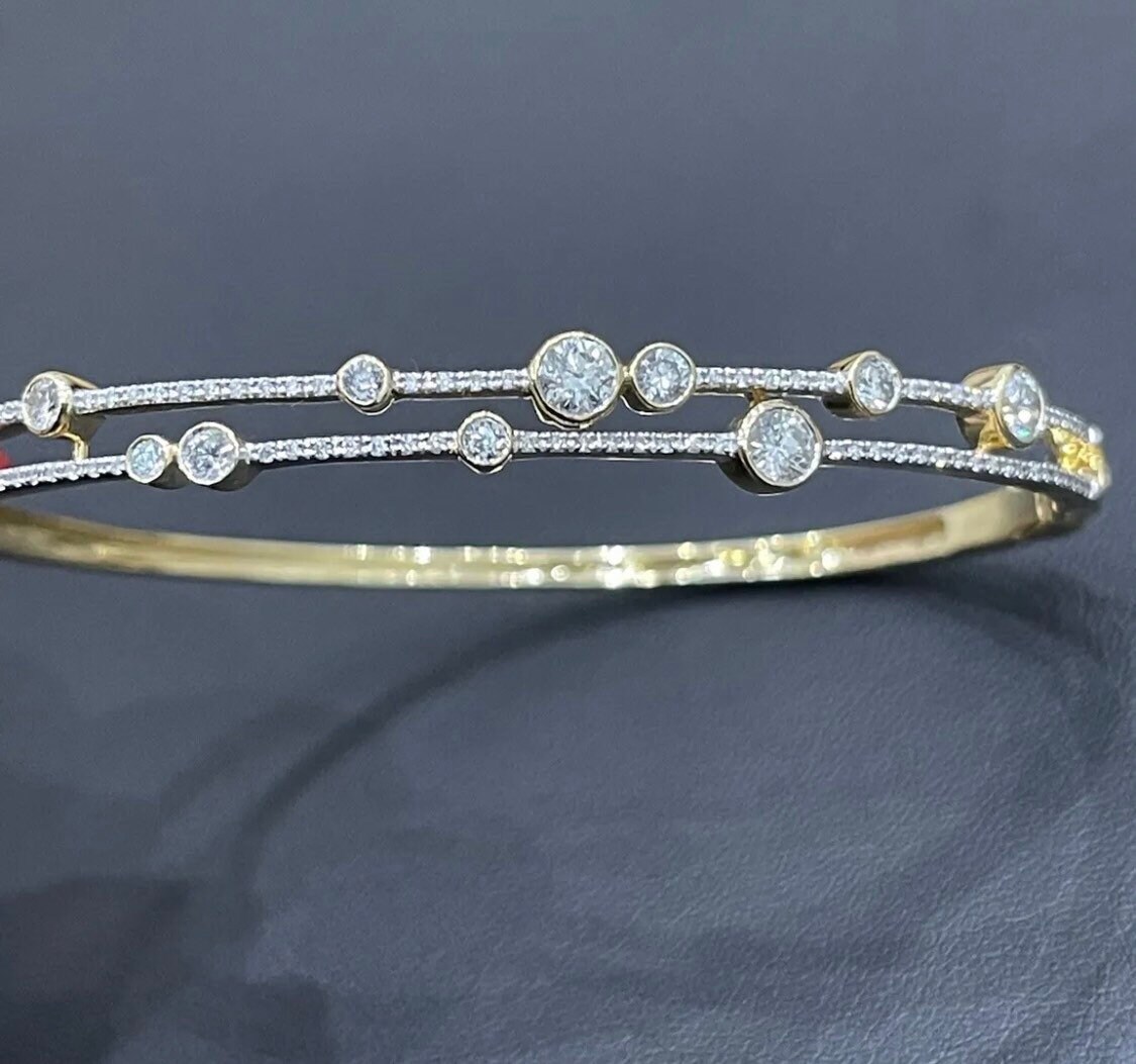 18ct Yellow Gold Diamond Bubble Bangle 1ct Single Stone Bracelet Solid ...