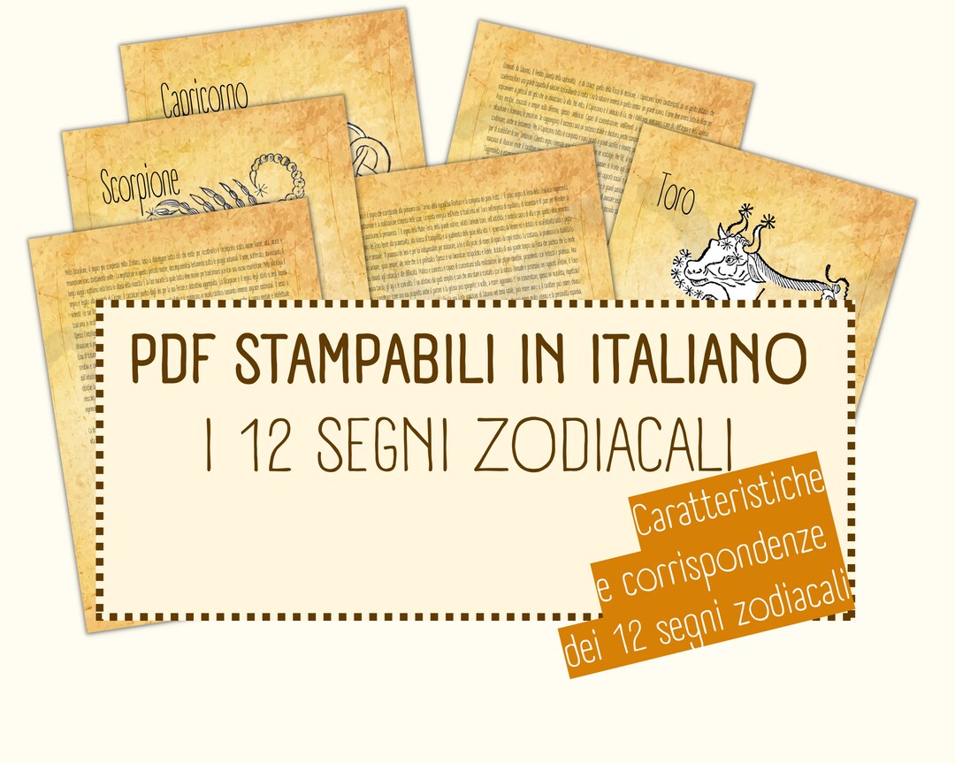 Grimoire in Italian, Zodiac Signs, Astrology, Printable Digital Pages ...