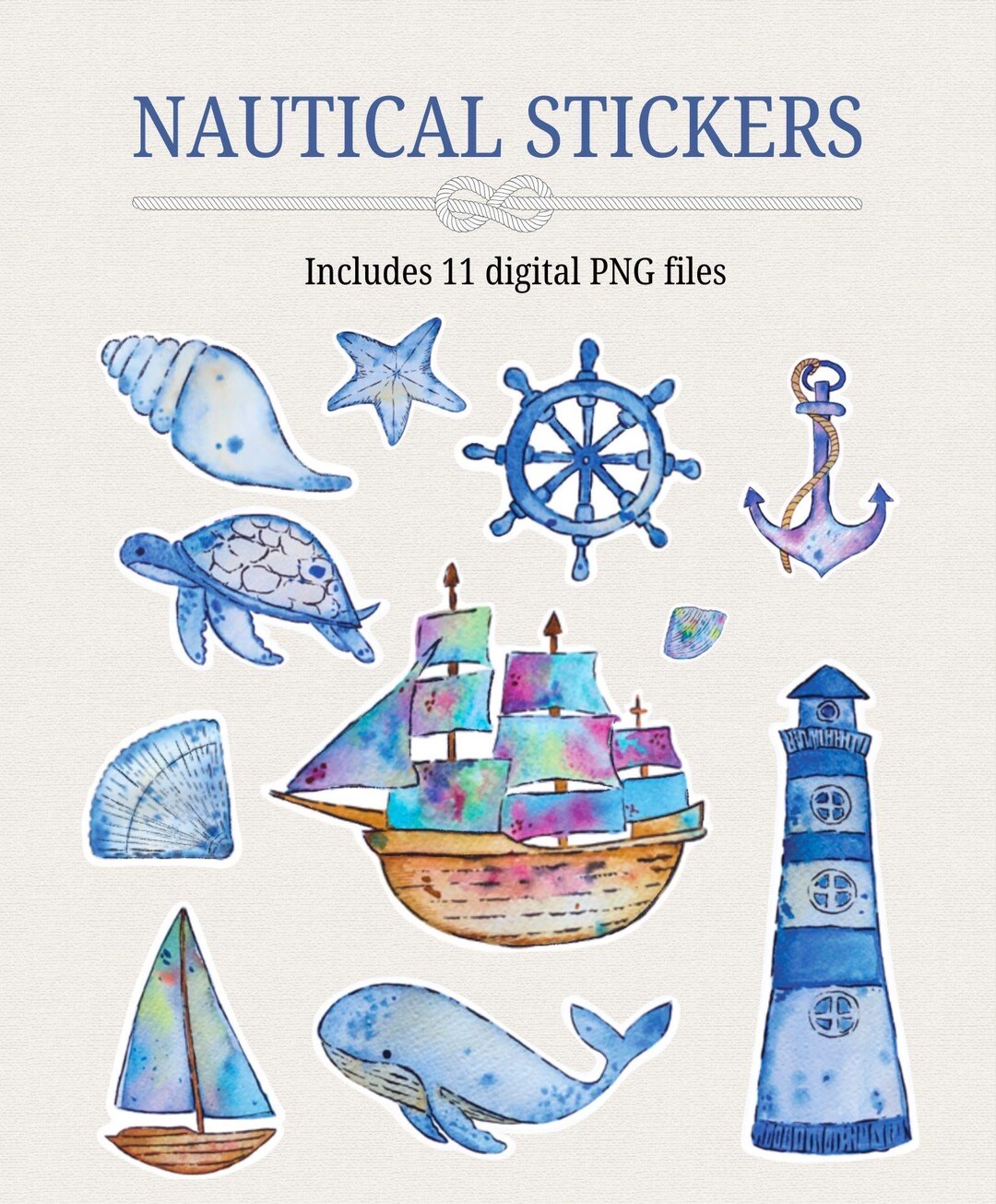 Nautical Watercolor Stickers | Ocean Theme, Planner Stickers, Digital ...