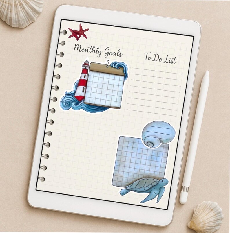 Sea Life Digital Planner Stickers - 25 PNG Files, Ocean Themed ...