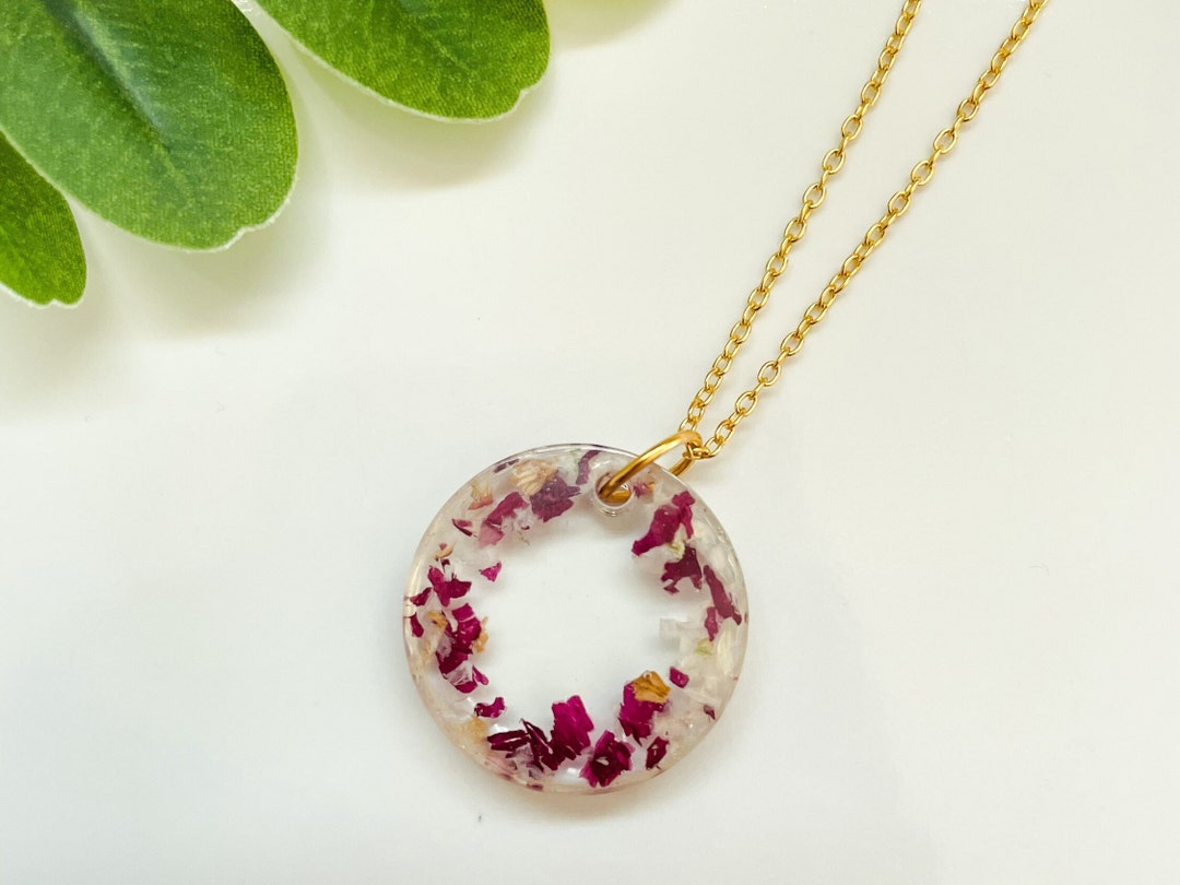 Personalized Flower Necklace, Real Flower Pendant, Valentine's Day Gift ...