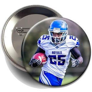 FOOTBALL Custom Photo Button-3 1/2 Inch Pin Back Button-personalized ...