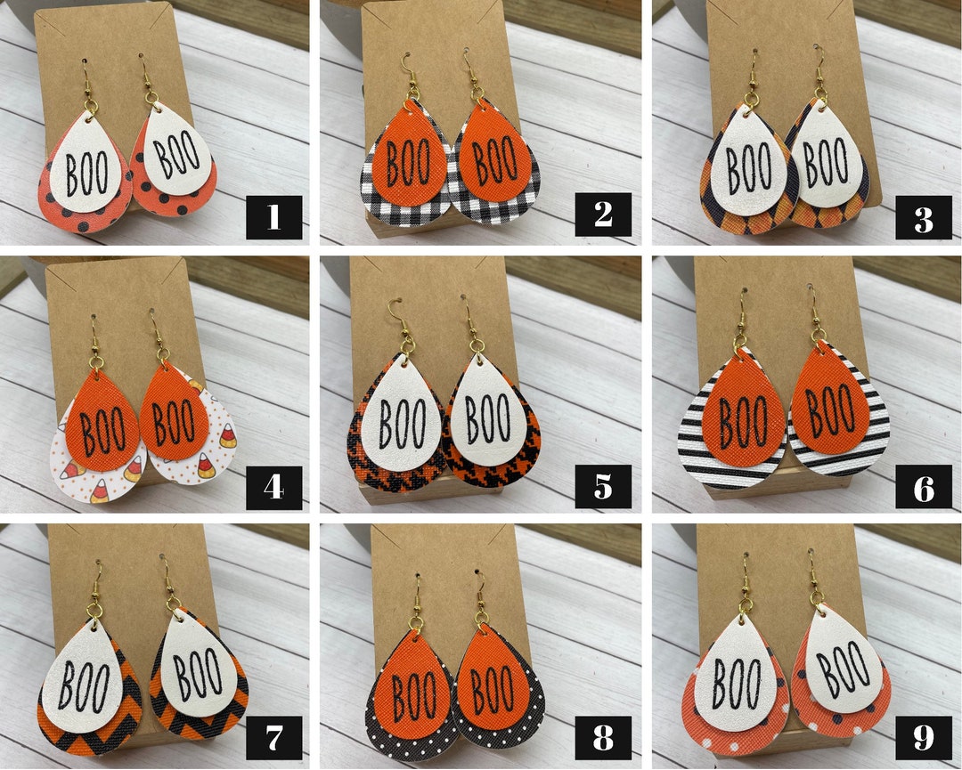 Halloween BOO Teardrop Faux Leather Earrings | Halloween Earrings ...
