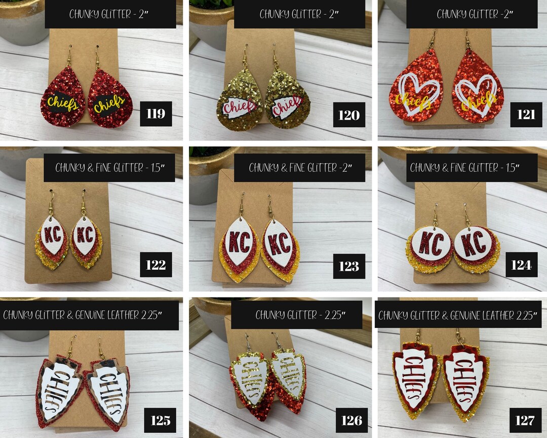 KC Football Teardrop Earrings Chunky Glitter Earrings Kansas City ...