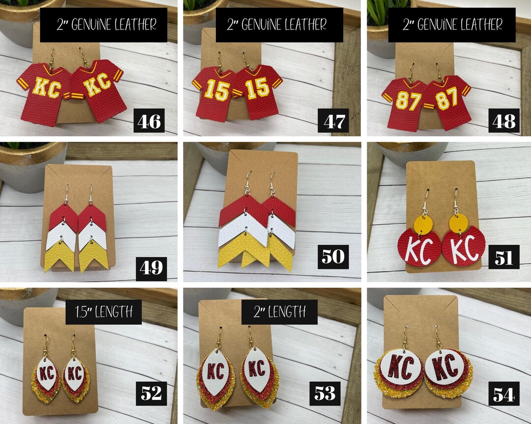 KC Chiefs Earrings, Leather KC Football Earrings, Kansas City Football ...